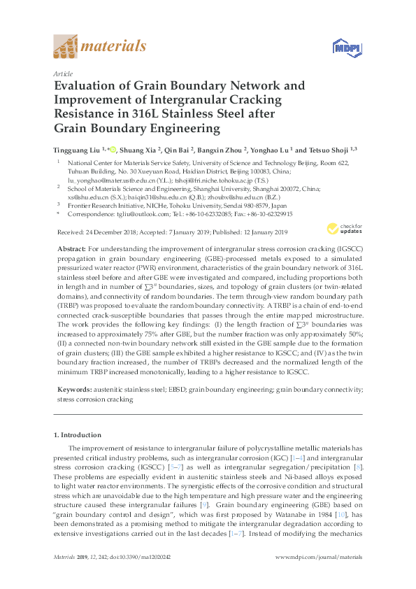 Pdf Materials Evaluation Of Grain Boundary Network And Improvement Of Intergranular Cracking
