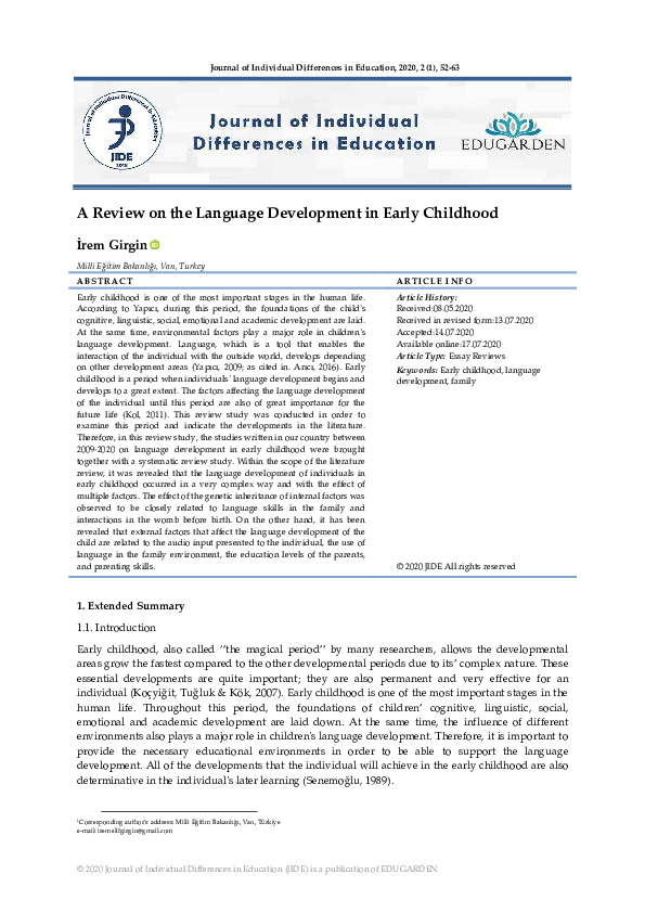 (PDF) A Review on the Language Development in Early Childhood
