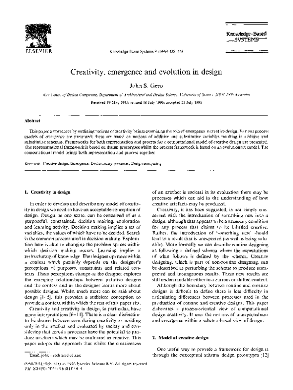(PDF) Creativity, emergence and evolution in design