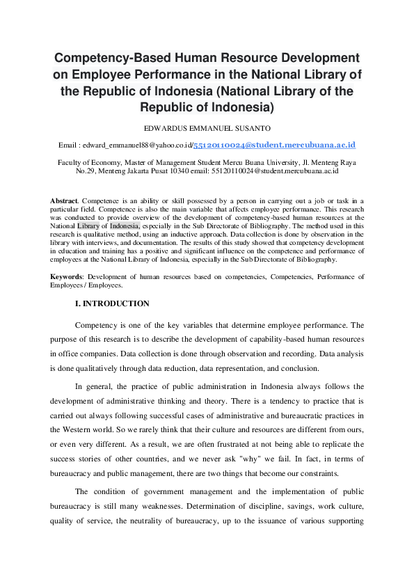(PDF) Competency-Based Human Resource Development on Employee Performance in the National ...