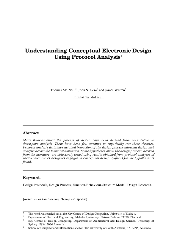 (PDF) Understanding conceptual electronic design using protocol analysis