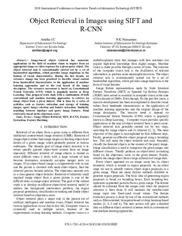 Pdf Object Retrieval In Images Using Sift And R Cnn