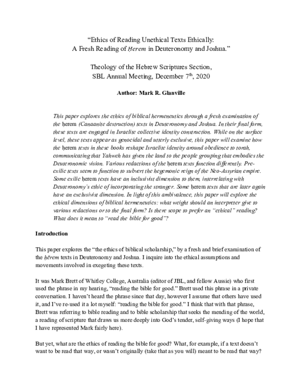 (PDF) Ethics of Reading Unethical Texts Ethically: A Fresh Reading of ...