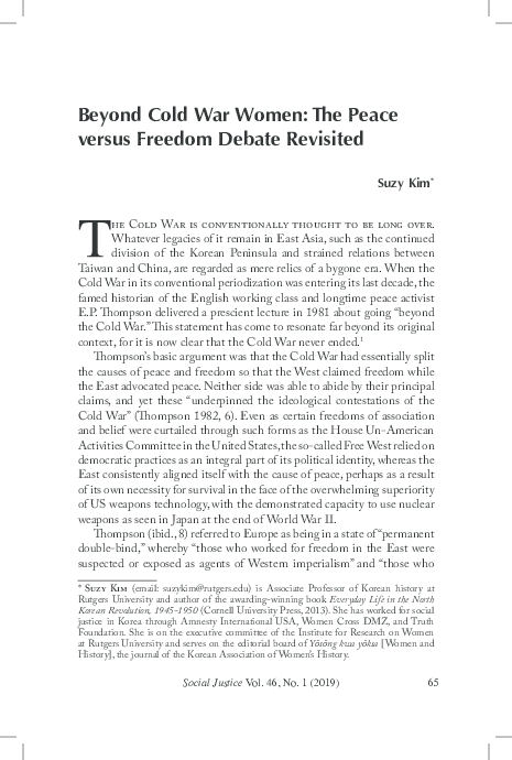 (PDF) Beyond Cold War Women: The Peace versus Freedom Debate Revisited