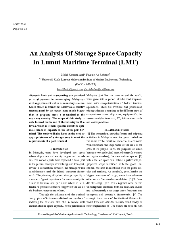 (PDF) An Analysis Of Storage Space Capacity In Lumut Maritime Terminal ...