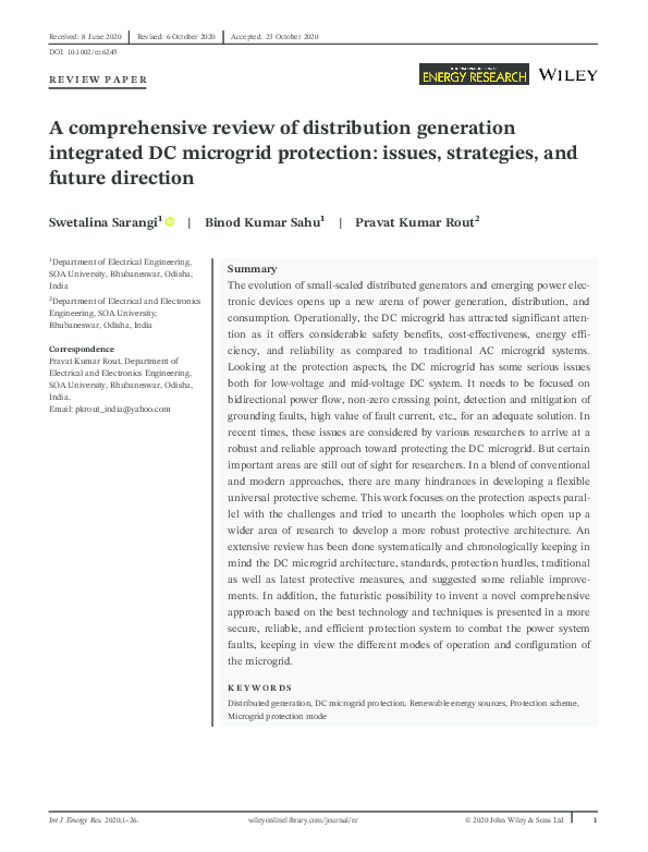 Pdf A Comprehensive Review Of Distribution Generation Integrated Dc Microgrid Protection