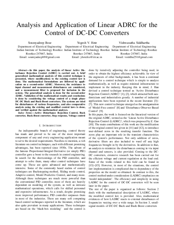 Pdf Analysis And Application Of Linear Adrc For The Control Of Dc Dc