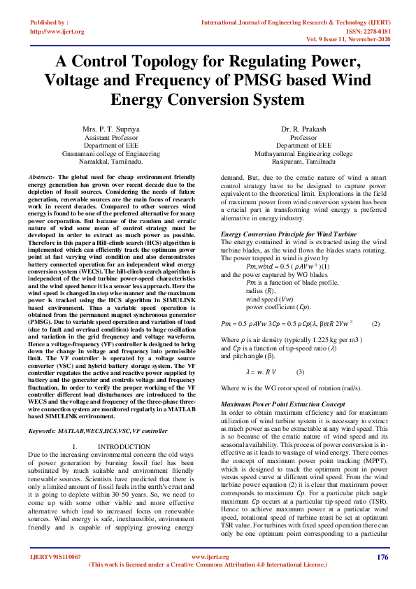 Pdf Ijert A Control Topology For Regulating Power Voltage And Frequency Of Pmsg Based Wind
