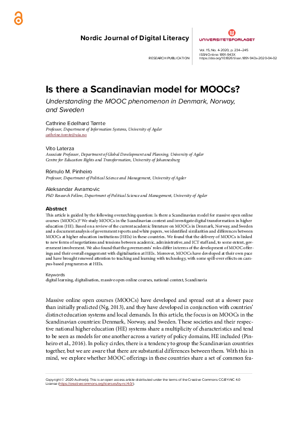(PDF) Is There a Scandinavian Model for MOOCs? Understanding the MOOC ...
