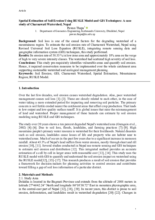 (PDF) Spatial Estimation of Soil Erosion Using RUSLE Model and GIS Techniques: A case study of ...