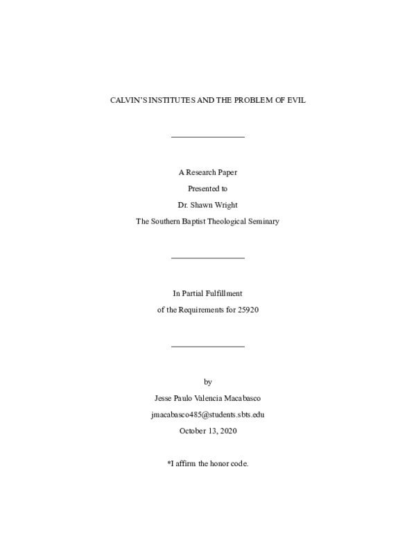 (PDF) Calvin's Institutes and the Problem of Evil