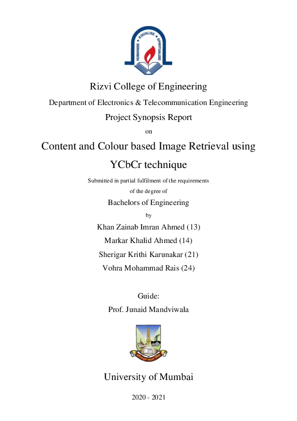 (PDF) Project Synopsis Report on Content and Colour based Image Retrieval using YCbCr technique