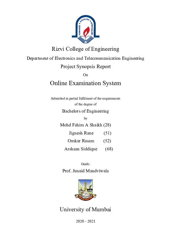 (DOC) Project Synopsis Report On Online Examination System Mohd Fahim A ...