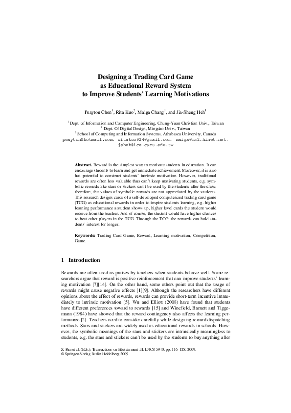 (PDF) Designing a Trading Card Game as Educational Reward System to ...
