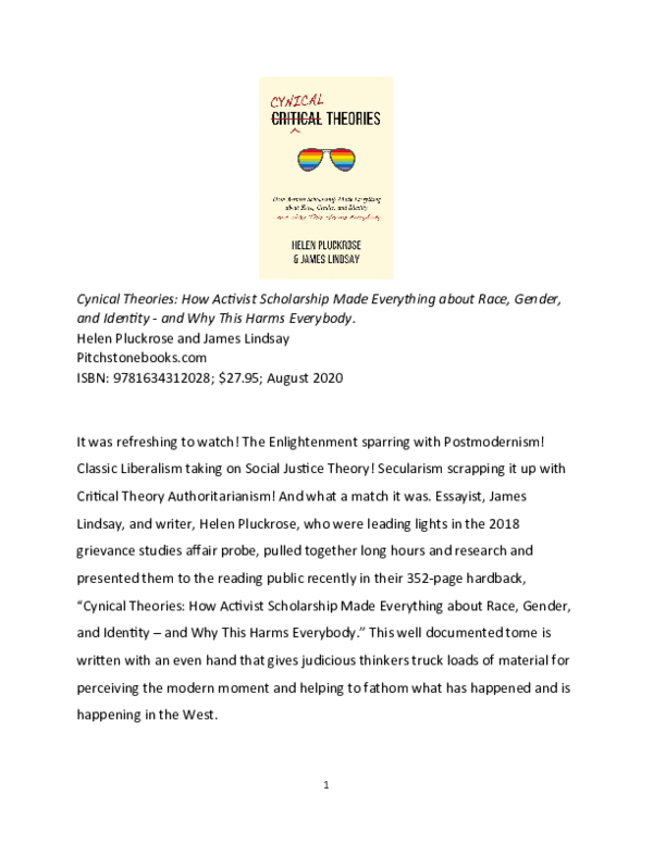 (DOC) "Cynical Theories" by Helen Pluckrose and James Lindsay. A Review