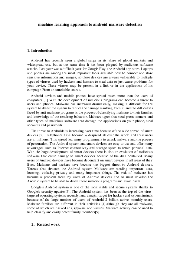 (PDF) machine learning approach to android malware detection