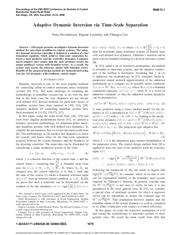 (PDF) Adaptive Dynamic Inversion via Time-Scale Separation