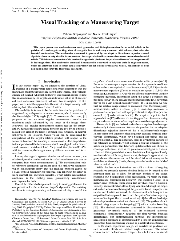(PDF) Visual Tracking of a Maneuvering Target
