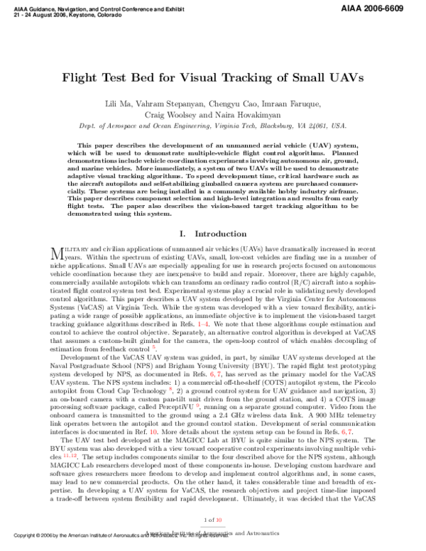 (PDF) Flight Test Bed for Visual Tracking of Small UAVs