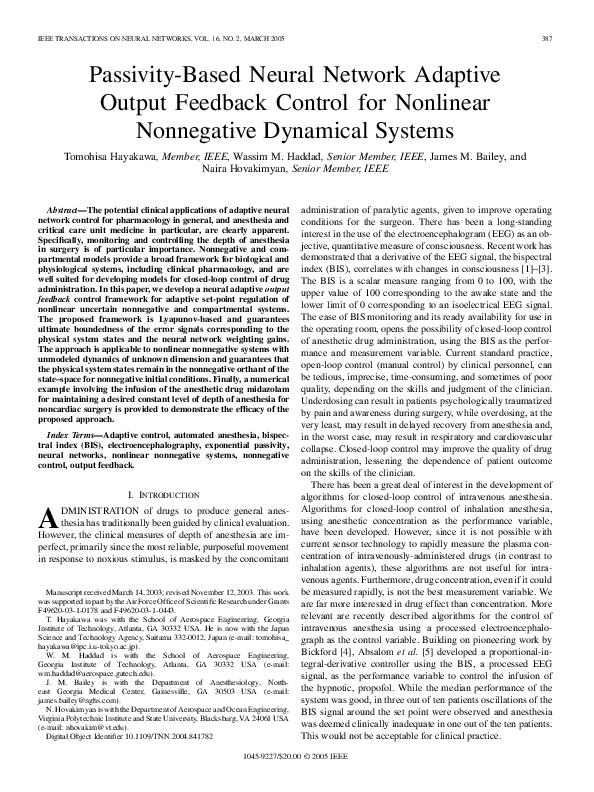 Pdf Passivity Based Neural Network Adaptive Output Feedback Control