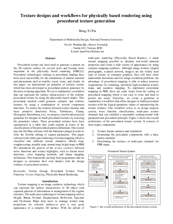 Pdf Texture Designs And Workflows For Physically Based Rendering Using Procedural Texture