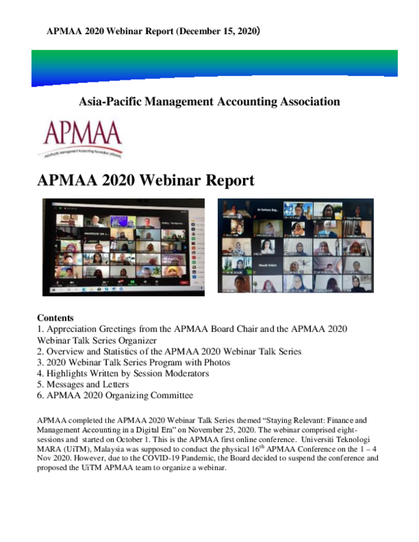 (PDF) APMAA 2020 Webinar Report (Dec. 15) UiTM, Malaysia