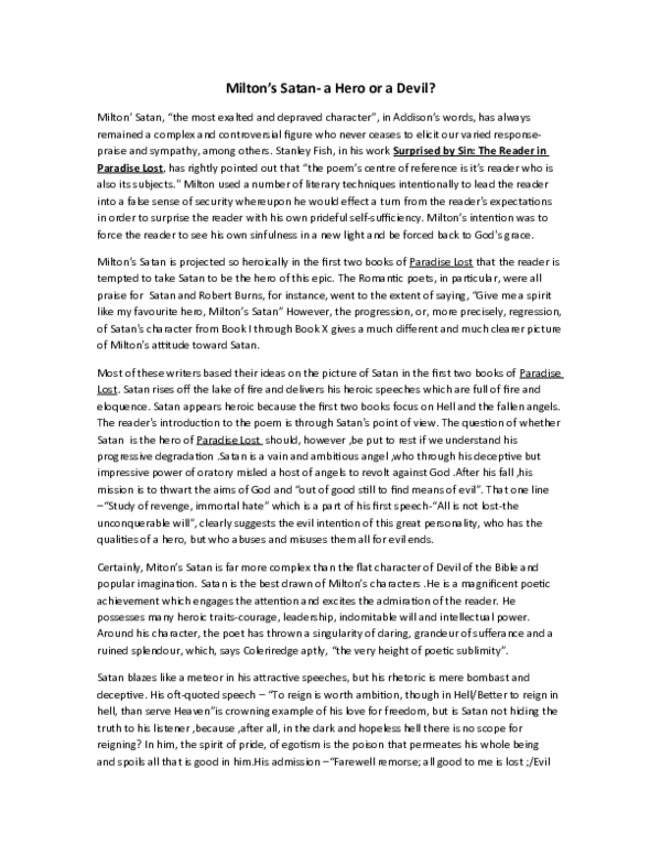 (DOC) Milton's Satan-a Hero or a Devil