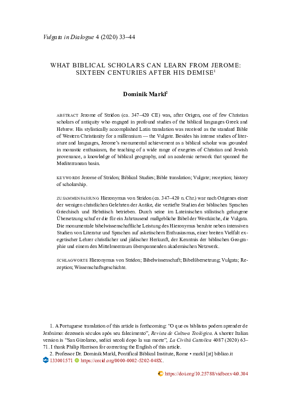 (PDF) Markl, Dominik, What Biblical Scholars Can Learn from Jerome ...