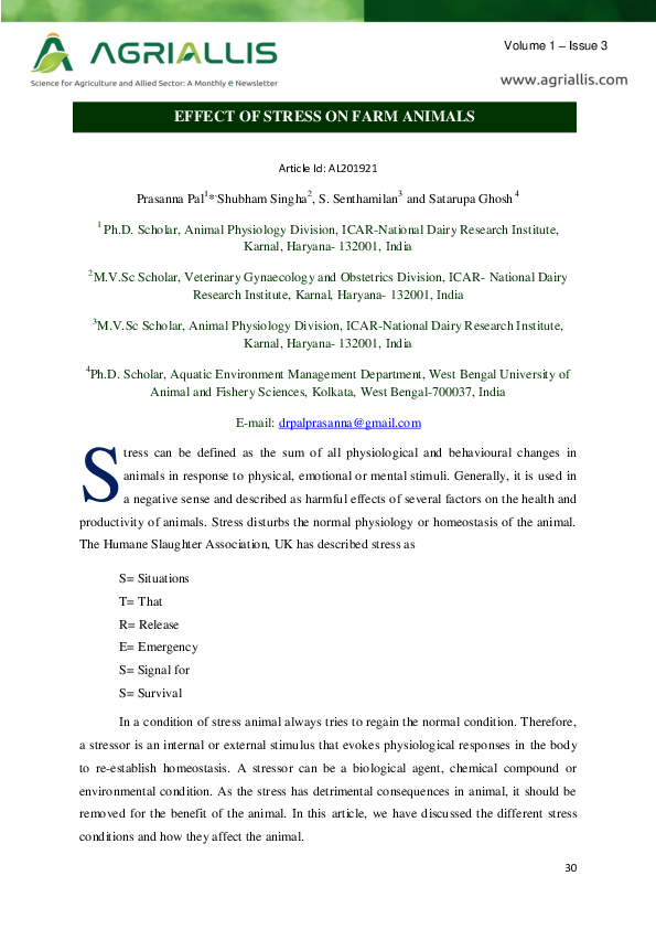 (PDF) EFFECT OF STRESS ON FARM ANIMALS