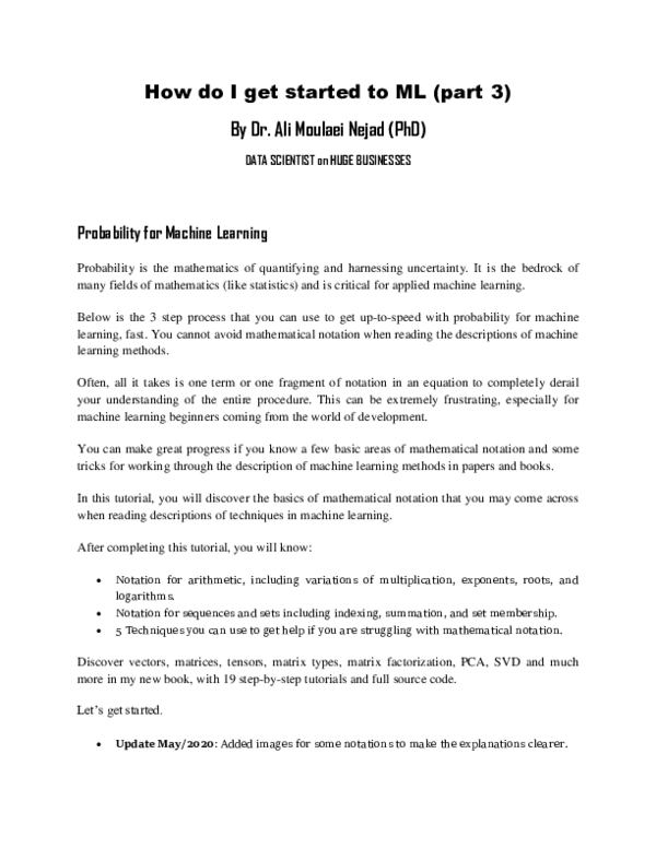 (PDF) How do I get started to ML (part 3) Probability for Machine Learning