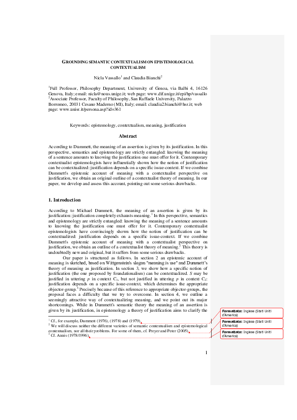 (PDF) GROUNDING SEMANTIC CONTEXTUALISM ON EPISTEMOLOGICAL CONTEXTUALISM