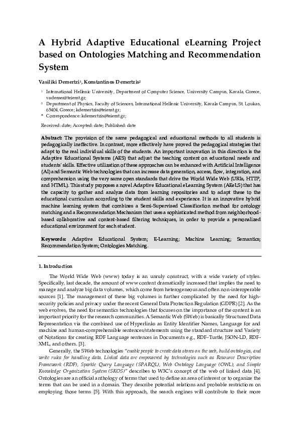 (PDF) A Hybrid Adaptive Educational eLearning Project based on Ontologies Matching and ...