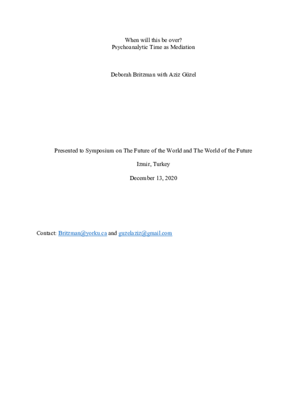 (PDF) "When will this be over?.: Psychoanalytic Time as Mediation ...