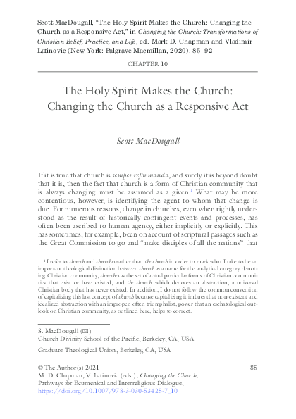 (PDF) "The Holy Spirit Makes the Church: Changing the Church as a ...