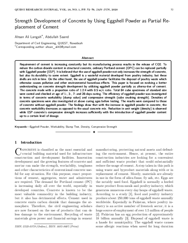 (PDF) Strength Development of Concrete by Using Eggshell Powder as ...