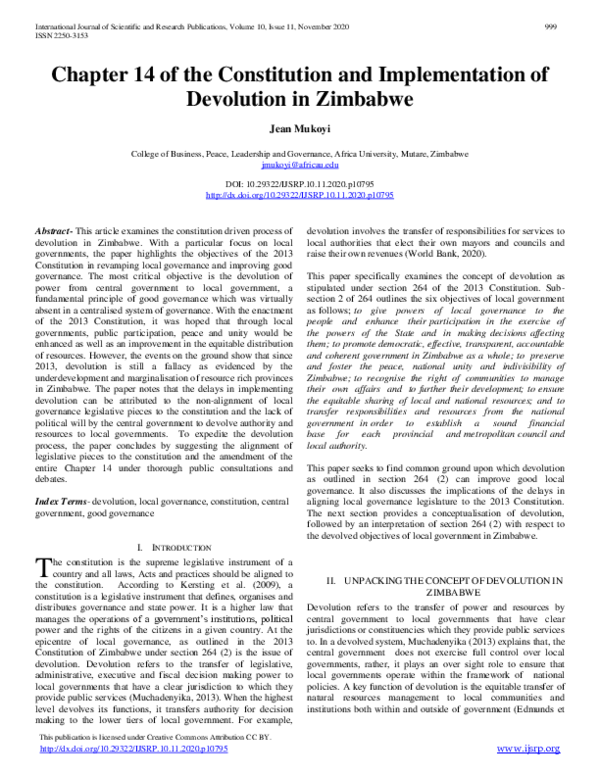 (PDF) Chapter 14 of the Constitution and Implementation of Devolution ...