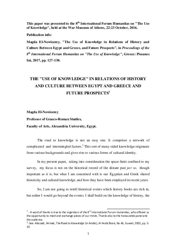 (PDF) The Use of Knowledge in Relations of History and Culture Between ...