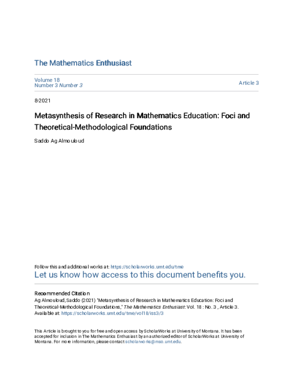 (PDF) The Mathematics Enthusiast The Mathematics Enthusiast ...