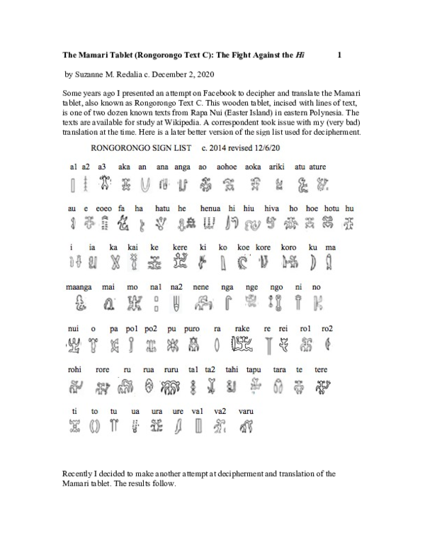 (DOC) The Mamari Tablet (Rongorongo Text C): The Fight Against the Hi