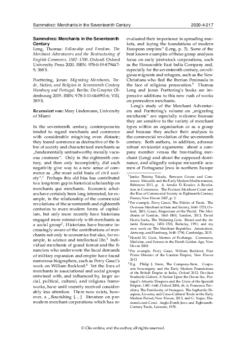 (PDF) Mary Lindemann REVIEW Migrating Merchants