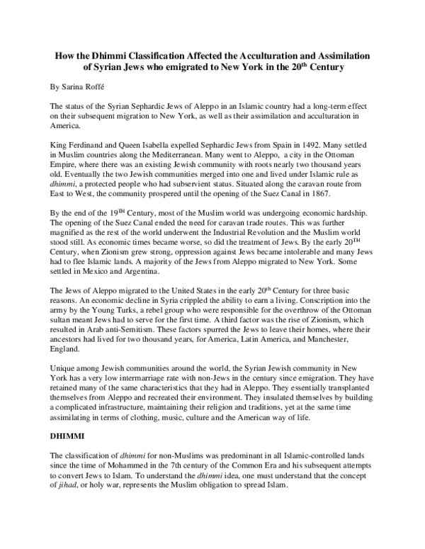 (PDF) How the Dhimmi Classification Affected the Acculturation and ...