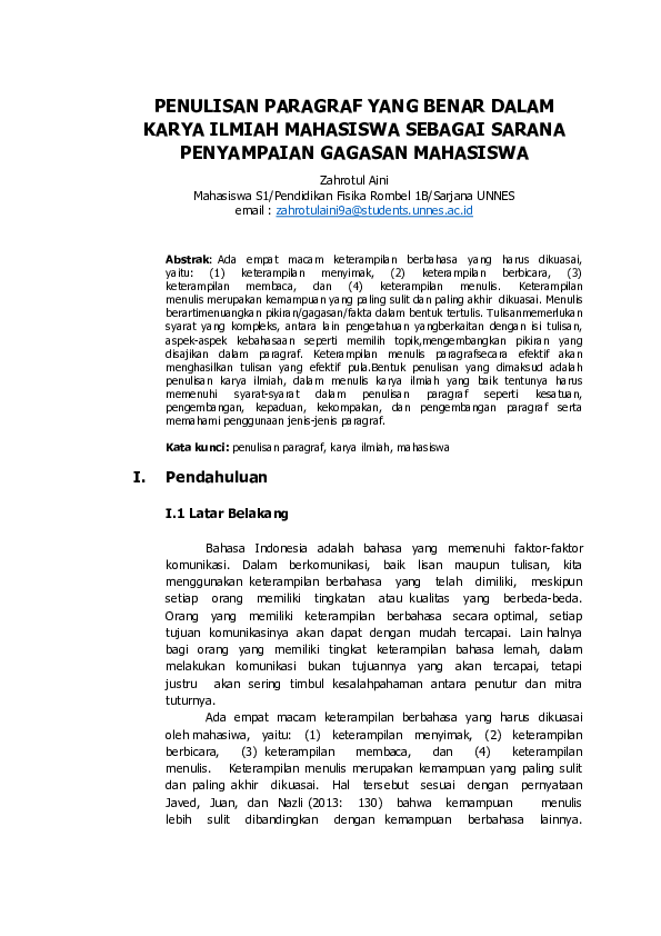 (PDF) PENULISAN PARAGRAF YANG BENAR DALAM KARYA ILMIAH MAHASISWA ...
