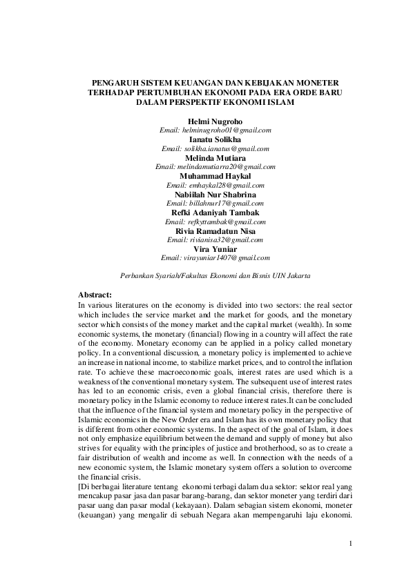 (PDF) PENGARUH SISTEM KEUANGAN DAN KEBIJAKAN MONETER TERHADAP PERTUMBUHAN EKONOMI PADA ERA ORDE ...