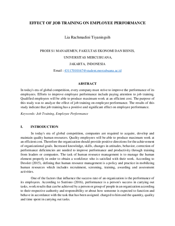 (PDF) EFFECT OF JOB TRAINING ON EMPLOYEE PERFORMANCE