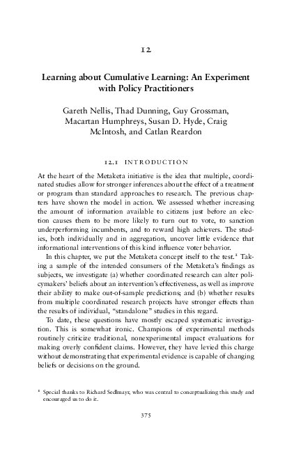 (PDF) Learning about Cumulative Learning: An Experiment with Policy Practitioners