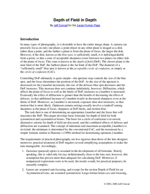 (PDF) Depth of Field in Depth