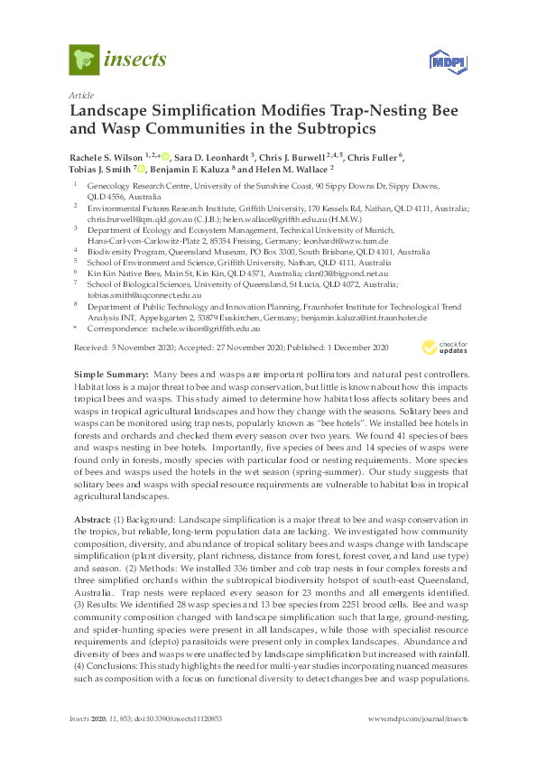 (PDF) Landscape Simplification Modifies Trap-Nesting Bee and Wasp ...