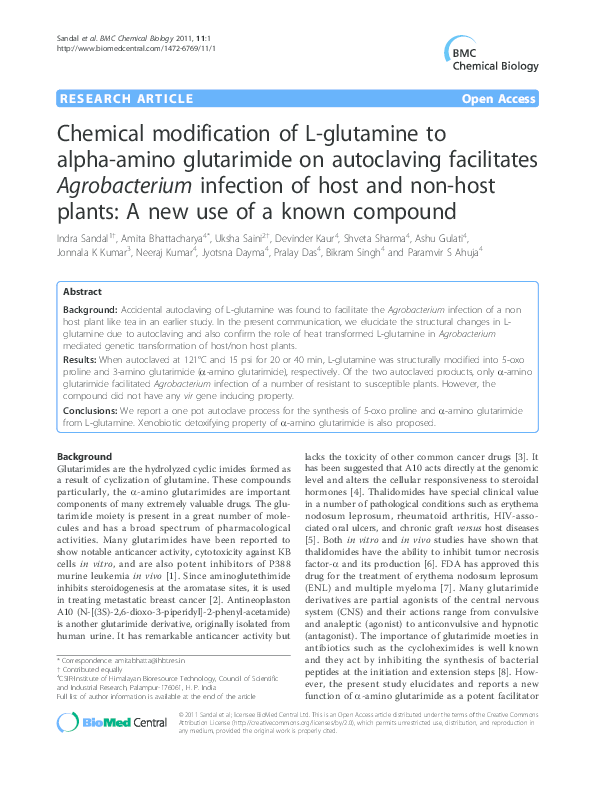(PDF) Chemical modification of L-glutamine to alpha-amino glutarimide ...