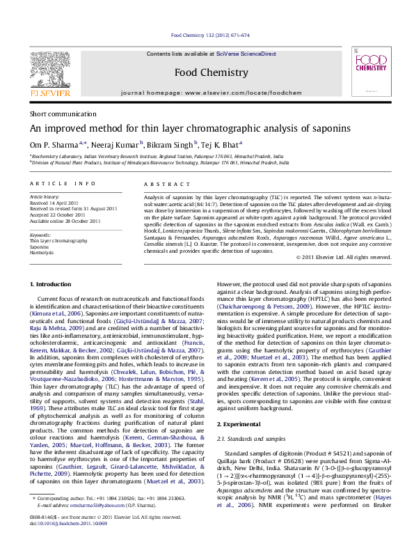 (PDF) An improved method for thin layer chromatographic analysis of saponins