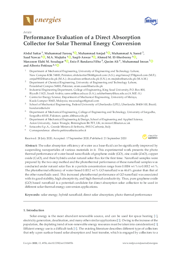 (PDF) Performance Evaluation of a Direct Absorption Collector for Solar ...